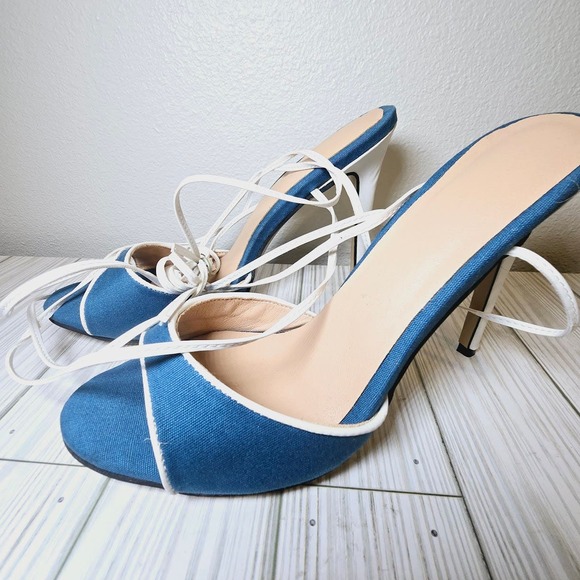 Unbranded | Shoes | Womens Lace Up Ankle Slides Blue White High ...